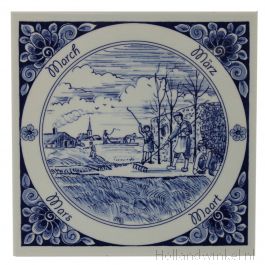 Delfts blauwe tegel- "maart" , 15 cm Nederlands mooiste Delfts blauw